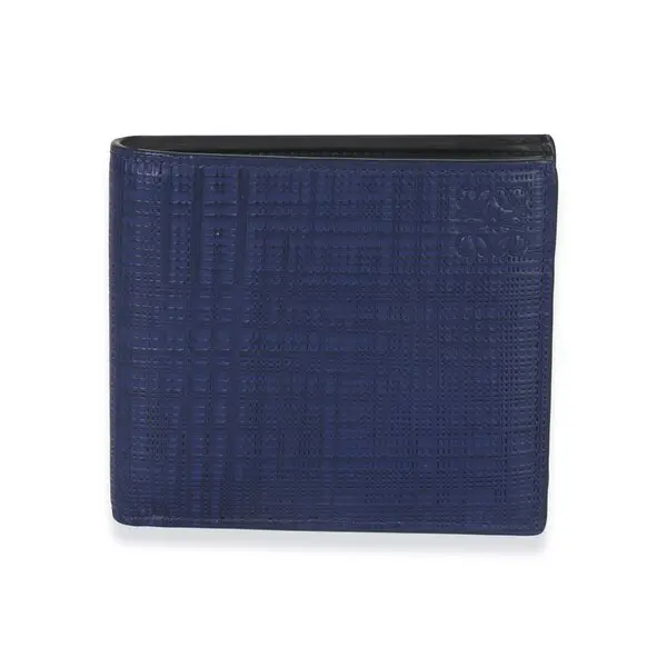 Loewe Calfskin Linen Anagram Bifold Wallet - Blue