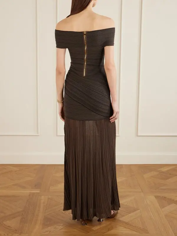 Balmain Off-the-shoulder Ribbed-knit Maxi Dress