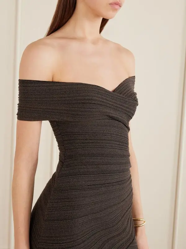 Balmain Off-the-shoulder Ribbed-knit Maxi Dress