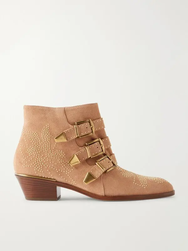Chloé Susan Embellished Suede Ankle Boots - Brown
