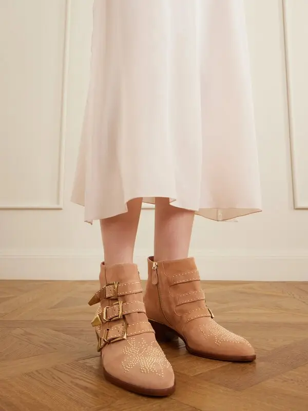 Chloé Susan Embellished Suede Ankle Boots - Brown