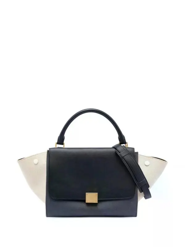 Celine 2014 Small Tricolor Canvas And Calfskin Trapeze Satchel - Blue