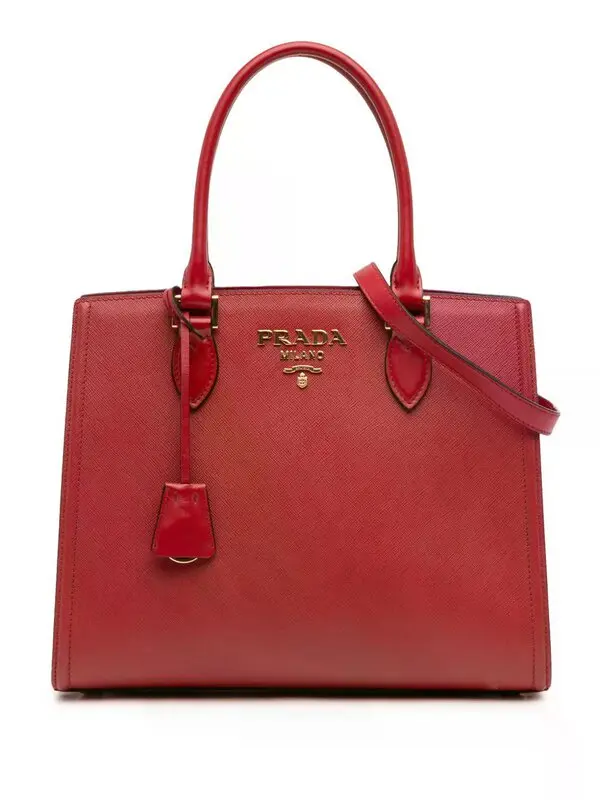 Prada Soft Calf Trimmed Saffiano Lux Satchel - Red