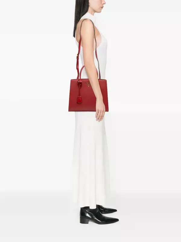 Prada Soft Calf Trimmed Saffiano Lux Satchel - Red