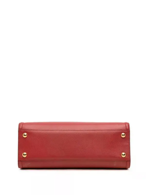 Prada Soft Calf Trimmed Saffiano Lux Satchel - Red