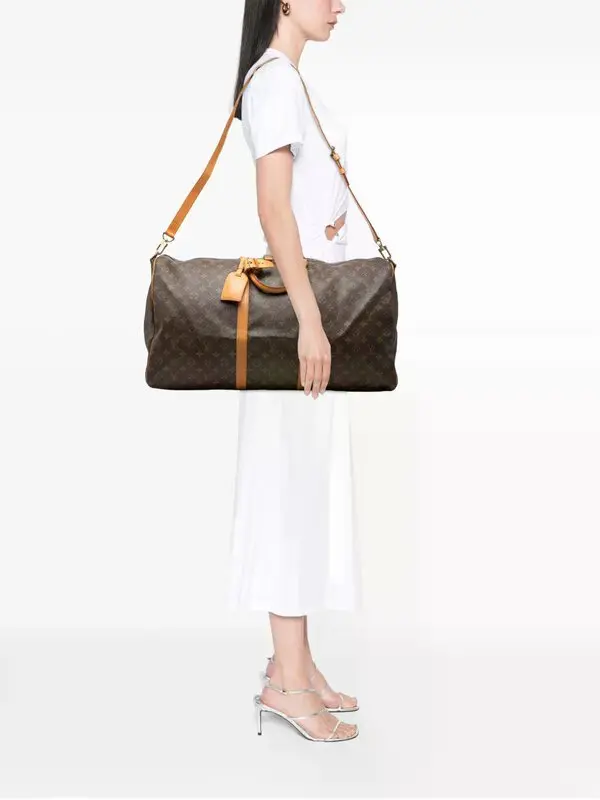 LOUIS VUITTON 1990s Monogram Keepall Bandouliere 60 Travel Bag - Brown