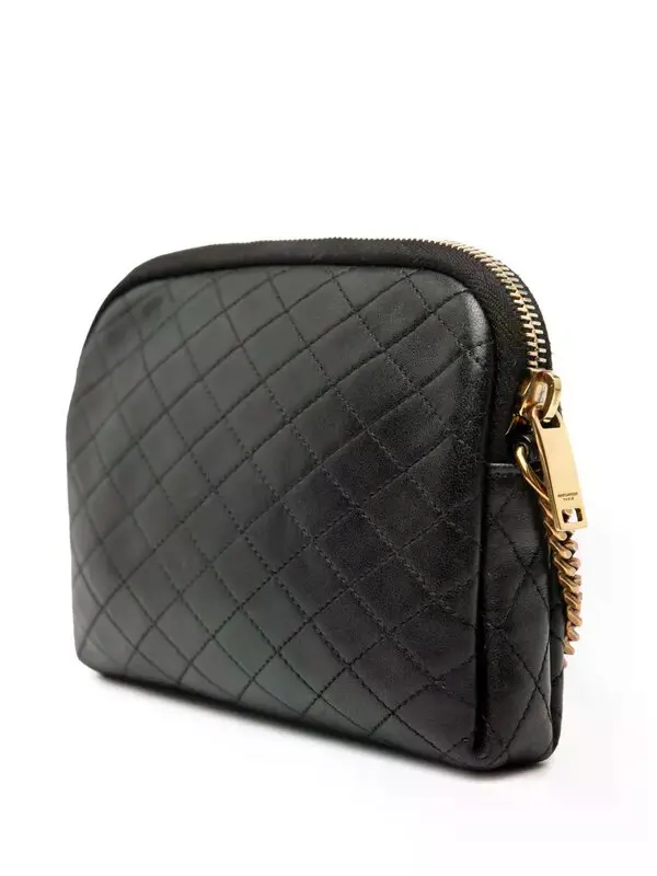 Saint Laurent Mini Quilted Lambskin Gaby Zippered Pouch Crossbody Bag - Black