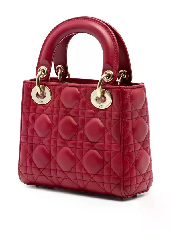 Dior 2020 Mini Lambskin Cannage Lady Satchel - Red