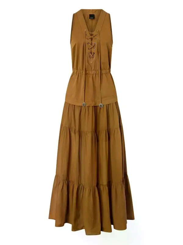 Pinko Maxi Lace-up Sleeveless Dress - Brown