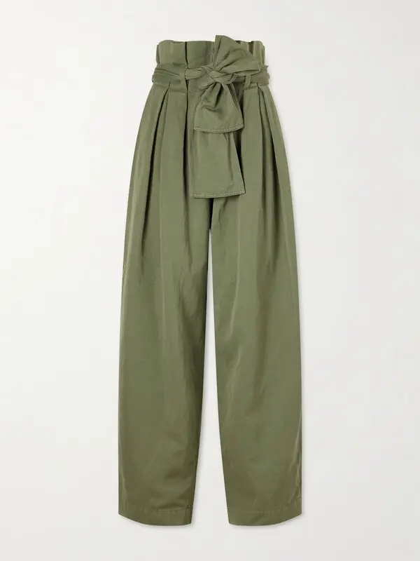 Balmain Belted Pleated Cotton And Linen-blend Twill Tapered Pants