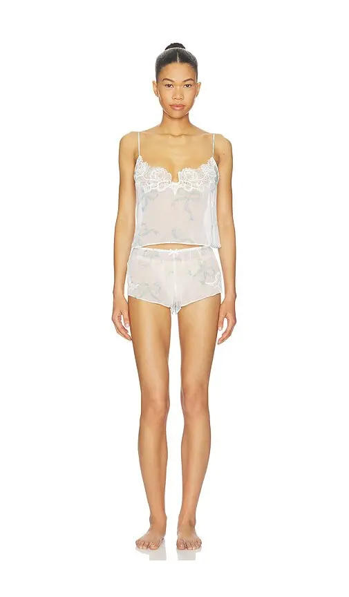 SKIMS Romance Lace Cami And Short Set In White,blue - Ivory Pearl Bows Print