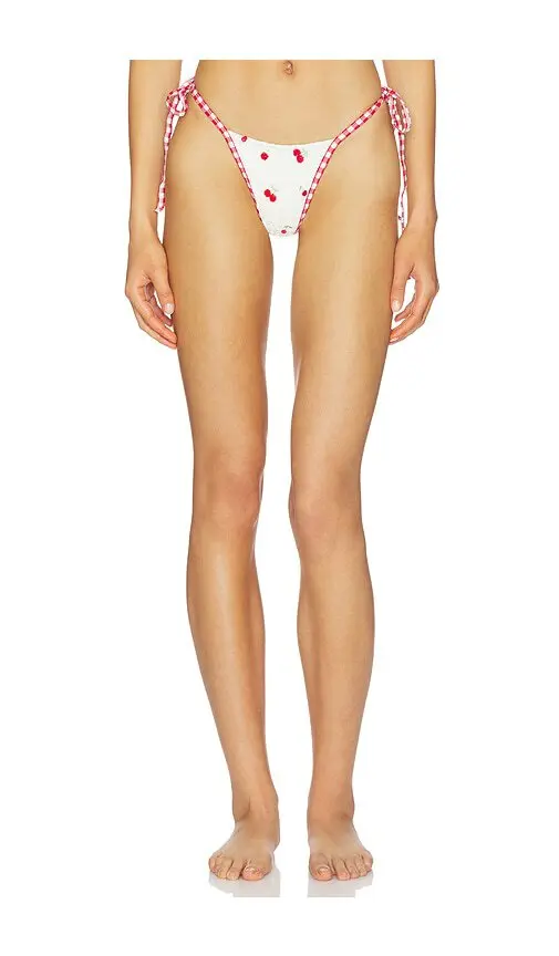 For Love & Lemons Beaded Cherries Bikini Bottom - Cream