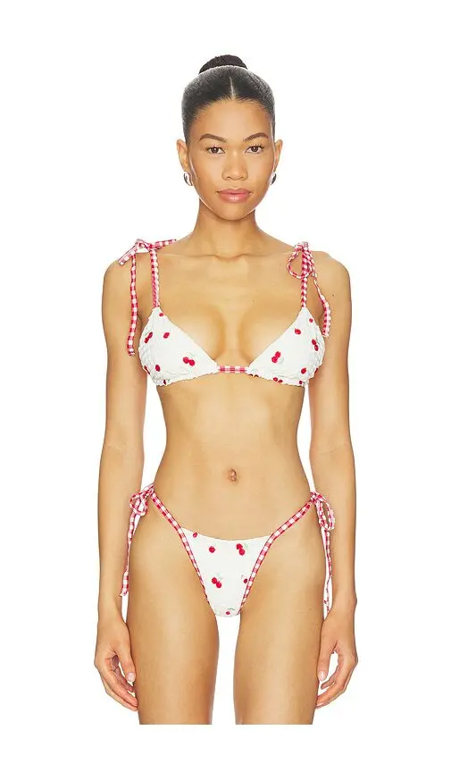 For Love & Lemons Beaded Cherries Bikini Top - Cream