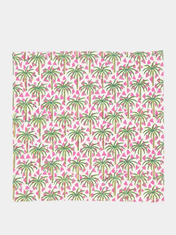 LES-OTTOMANS Cotton Napkin With Palm Print - Pink