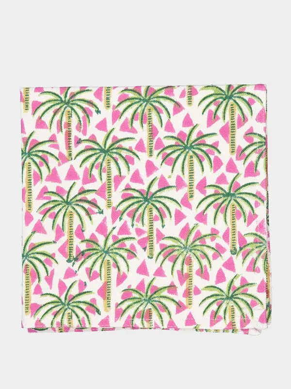 LES-OTTOMANS Cotton Napkin With Palm Print - Pink