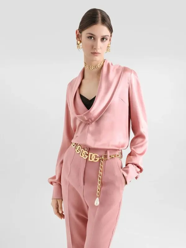 Dolce & Gabbana Silk Satin Blouse With Shawl Neck