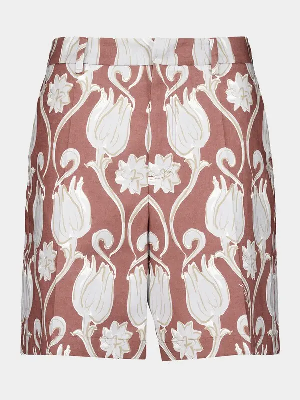 Valentino Garavani Tulip Graphic-print Linen Shorts - Pink