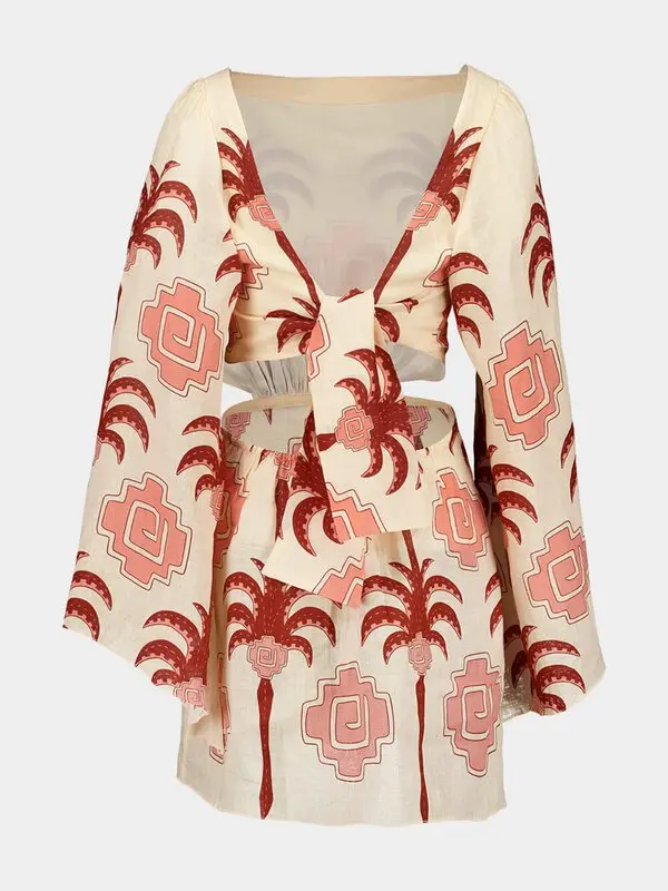Johanna Ortiz Wave After Wave Linen Mini Dress - Pink