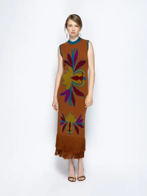 PAULA Vitoria Jacquard Dress With Fringes - Orange