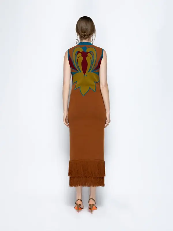 PAULA Vitoria Jacquard Dress With Fringes - Orange