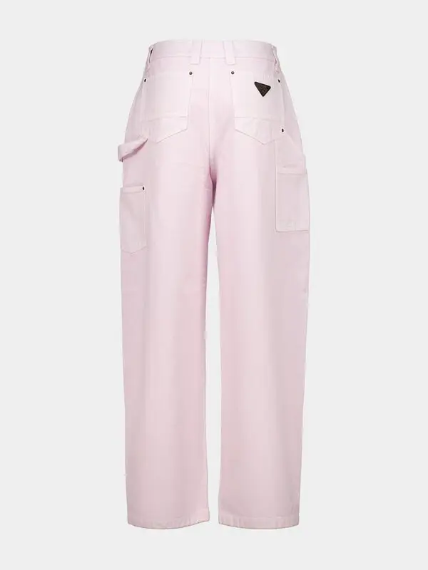 Prada Canvas Trousers With Leather Inserts - Pink