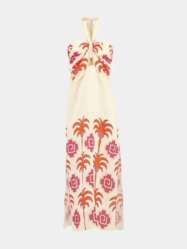 Johanna Ortiz Water Adventure Linen Halter Dress - Orange