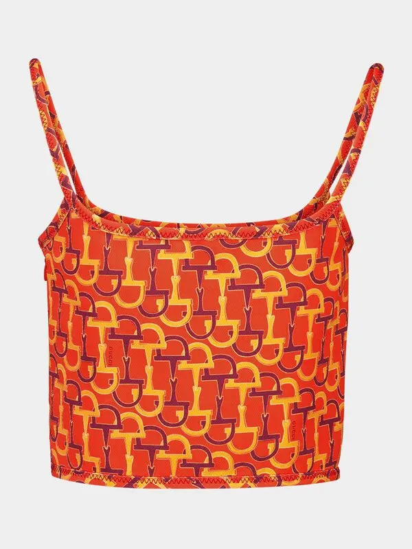 Gucci Printed Silk Crop Top With Horsebit Motif - Orange