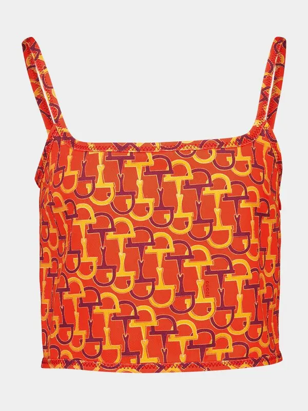 Gucci Printed Silk Crop Top With Horsebit Motif - Orange