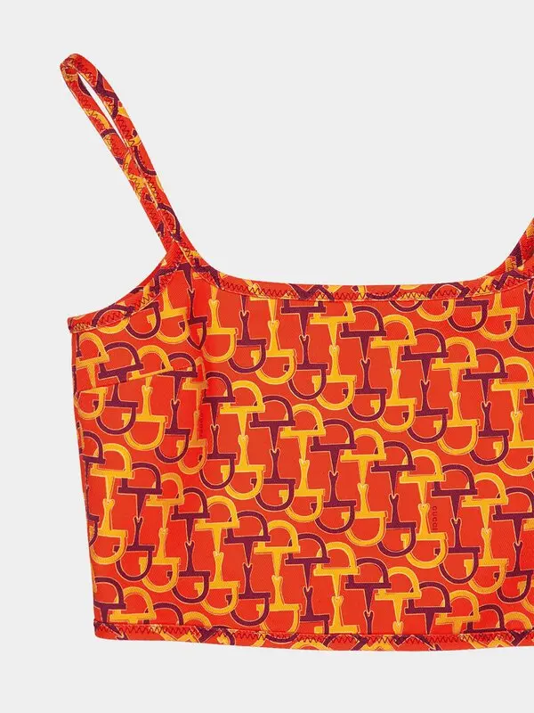 Gucci Printed Silk Crop Top With Horsebit Motif - Orange