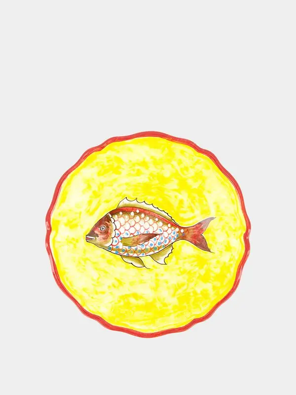 LES-OTTOMANS Handpainted Fish Dessert Plate - Multicolour