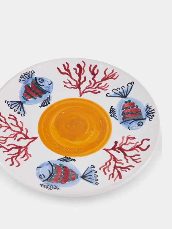 LES-OTTOMANS Handpainted Sicily Yellow Dessert Plate - Multicolour