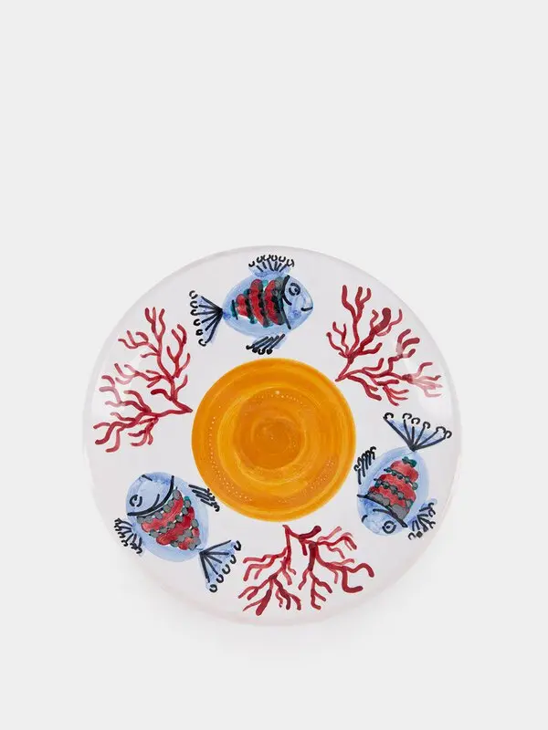 LES-OTTOMANS Handpainted Sicily Yellow Dessert Plate - Multicolour