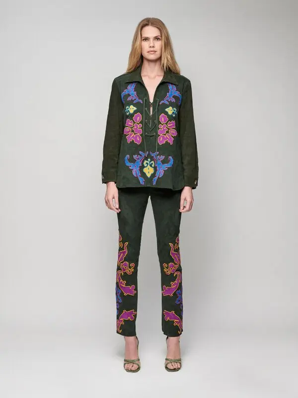 PAULA Chakakan Suede Embroidered Overshirt - Purple
