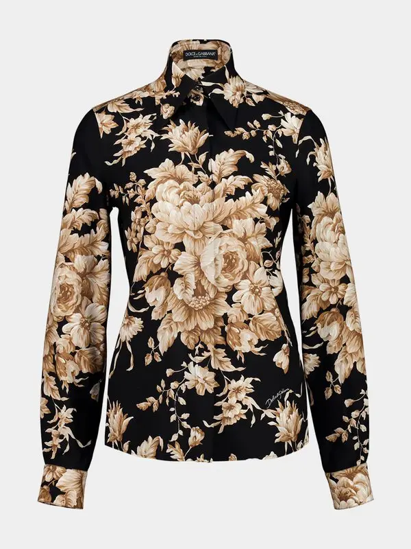 Dolce & Gabbana Rose-print Charmeuse Silk Shirt - Multicolour