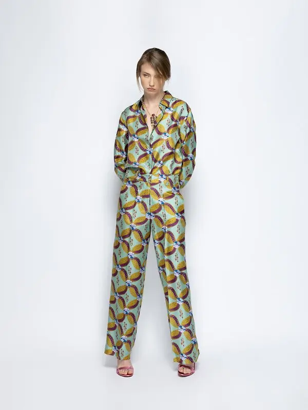 PAULA Sonia Aquageo Printed Silk Twill Trousers - Multicolour