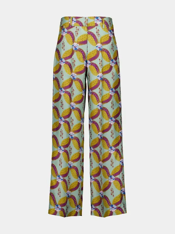 PAULA Sonia Aquageo Printed Silk Twill Trousers - Multicolour