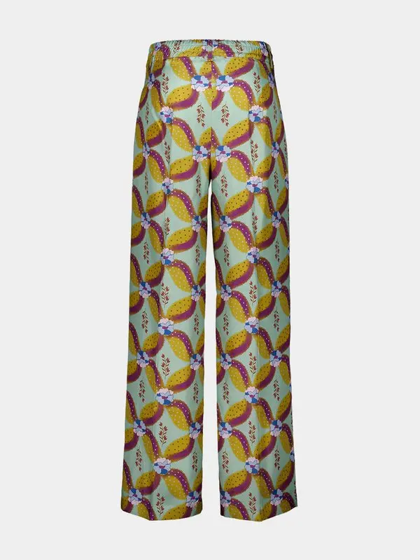 PAULA Sonia Aquageo Printed Silk Twill Trousers - Multicolour