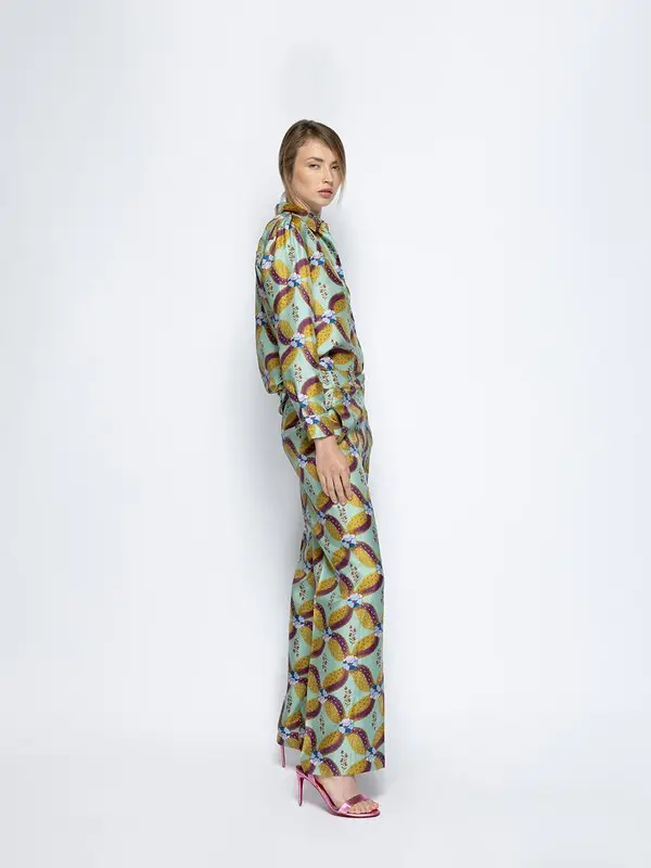 PAULA Sonia Aquageo Printed Silk Twill Trousers - Multicolour