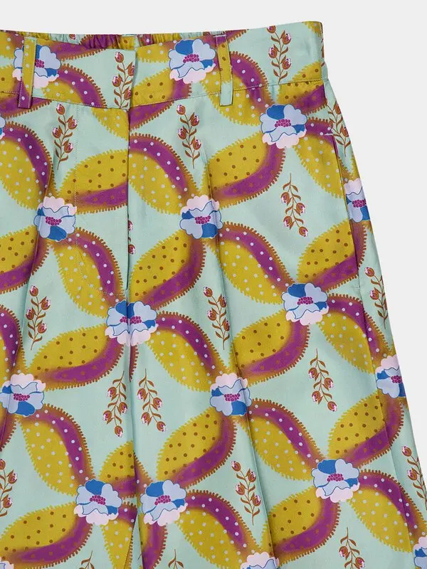 PAULA Sonia Aquageo Printed Silk Twill Trousers - Multicolour