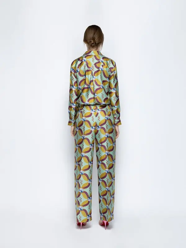 PAULA Sonia Aquageo Printed Silk Twill Trousers - Multicolour