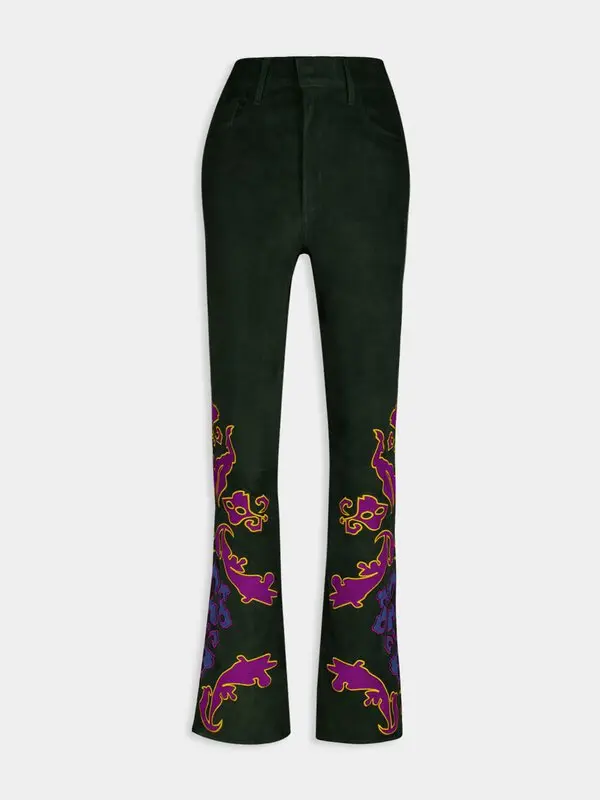 PAULA Zirconia Suede Embroidered Flared Pants - Purple
