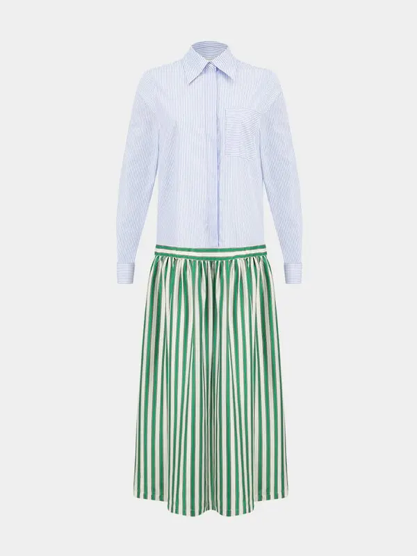 PAULA Rosalia Multi Stripes Printed A-line Midi Dress - Multicolour