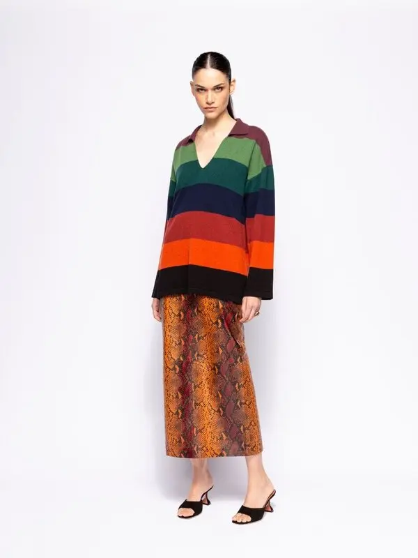 PAULA Jane Striped Knitted V-neck Top - Multicolour