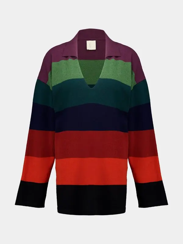 PAULA Jane Striped Knitted V-neck Top - Multicolour