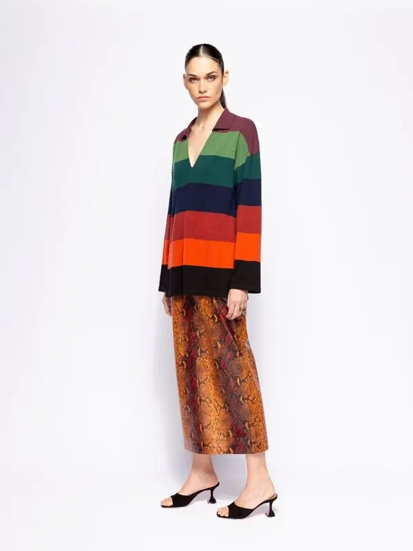 PAULA Jane Striped Knitted V-neck Top - Multicolour
