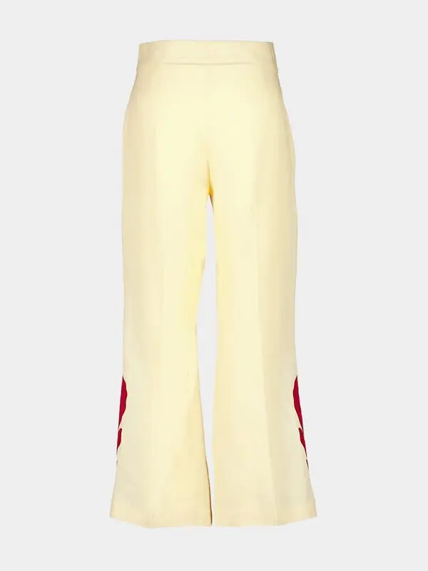 PAULA Linen Flared Pants With Embroidered Patches - Multicolour
