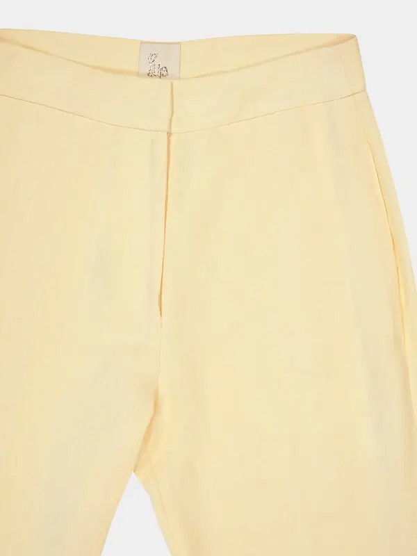PAULA Linen Flared Pants With Embroidered Patches - Multicolour