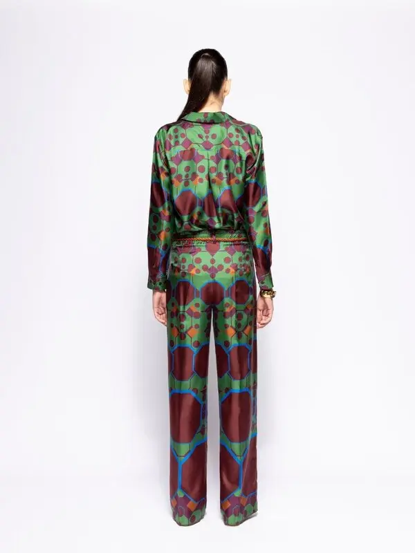 PAULA Printed Silk Twill Tailored Pants
