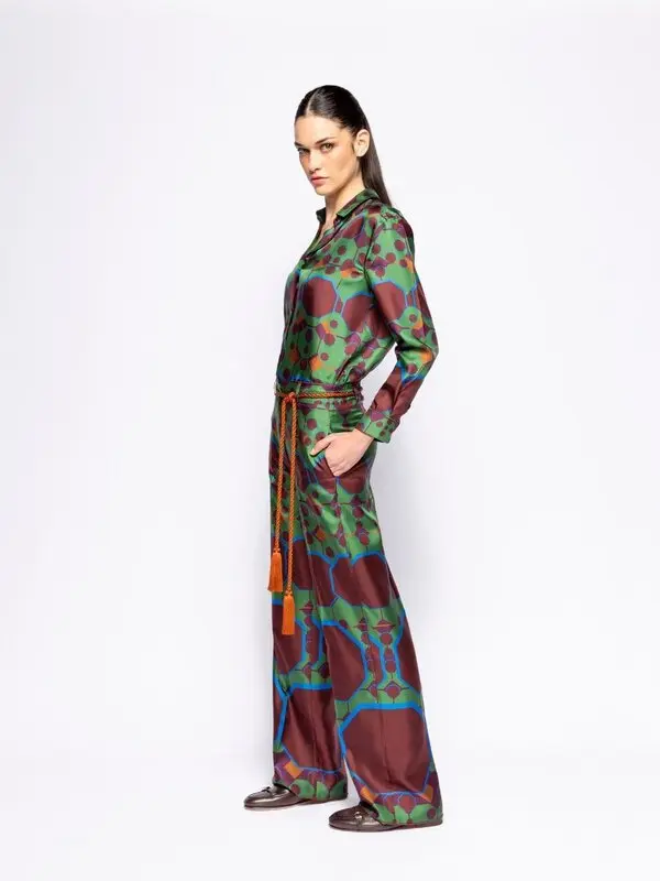 PAULA Printed Silk Twill Tailored Pants
