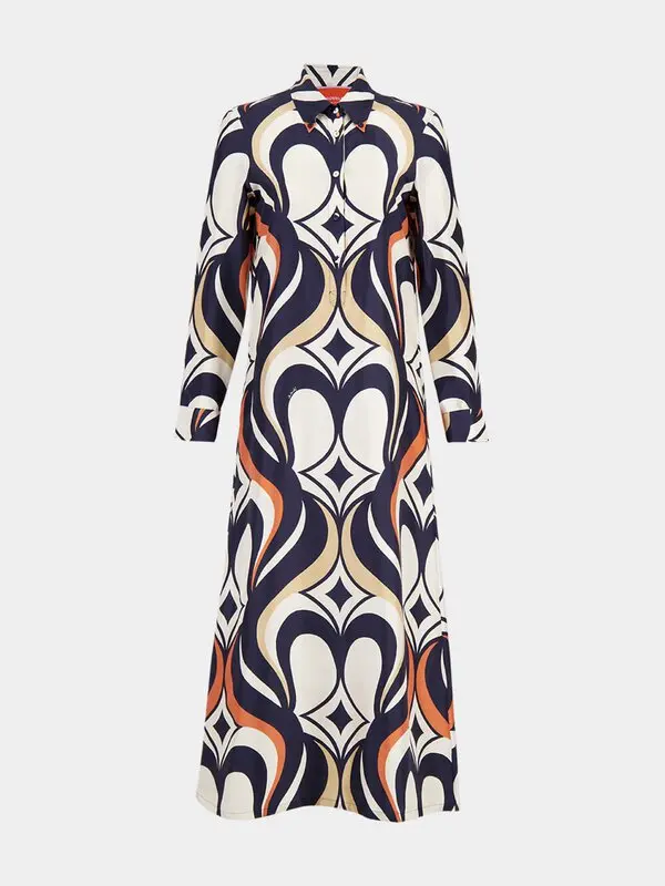 La DoubleJ Jive Macro Print Silk Twill Maxi Shirt Dress - Multicolour
